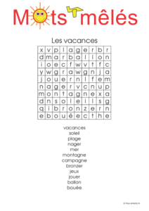 Mots mêlés ou mélangés pour les vacances - Charades, mots cachés, jeux ...