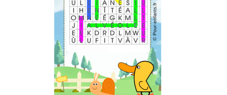 Mots cachés - Jeux à imprimer pour enfants, gratuits.